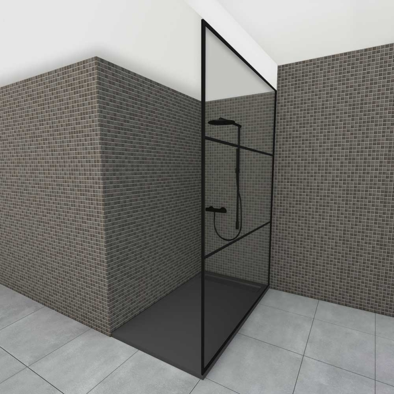 Steel look douchewand tot plafond | Slim 3 | Meester in Glas